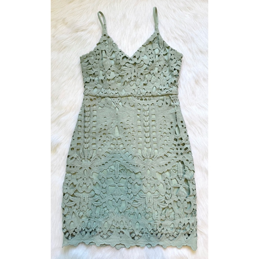 Lulus Sage Green Crochet Lace Dress - Gem